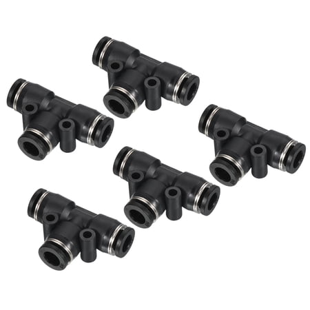 Uxcell Tee 1/4" Push to Connect Pneumatic Air Line Fitting, Black 5 ...