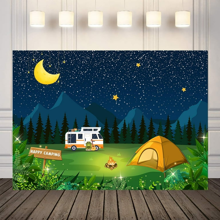 Camping Background Theme Forest Scene Camping Backdrop Supplies