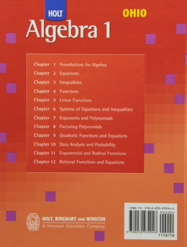 Pre-Owned Holt Algebra 1 Ohio: Student Edition Algebra 1 2007 Paperback ...