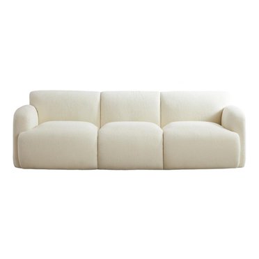 Perten Japandi Mid-Century Ivory Bumble Fabric Sofa for Living Room ...