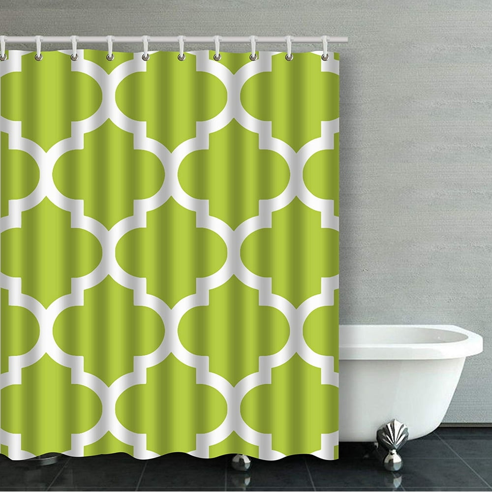 Artjia Moroccan Quatrefoil In Olive Green Bathroom Shower Curtain 60x72
