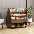 Double Sided Mobile Bookcase Display Stand 4 Tier Wood Open Book Shelf ...
