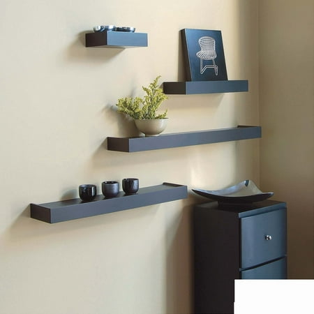 Kiera Grace Vertigo Set of 4 Espresso Wall Shelves, 6", 12", 20", 24 ...