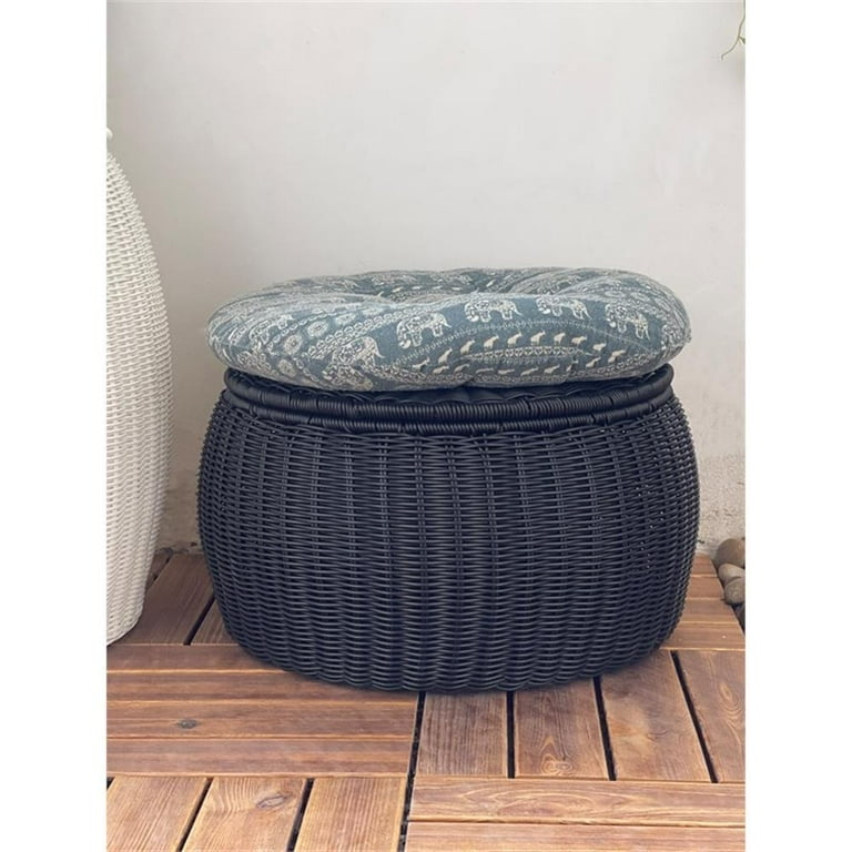 Black rattan footstool store