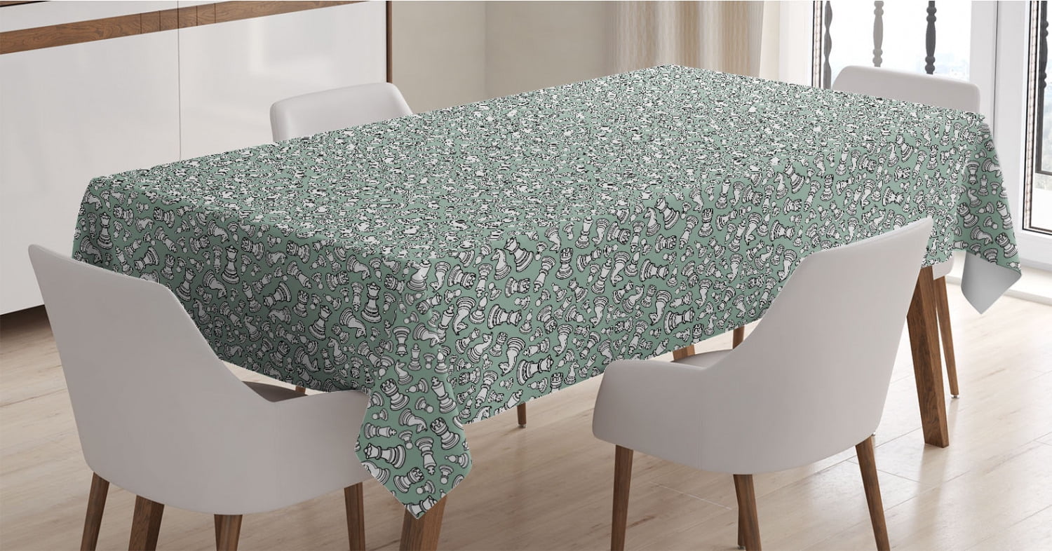 Board Game Tablecloth, Hand Drawn Pattern with Chess Pieces King Queen ...
