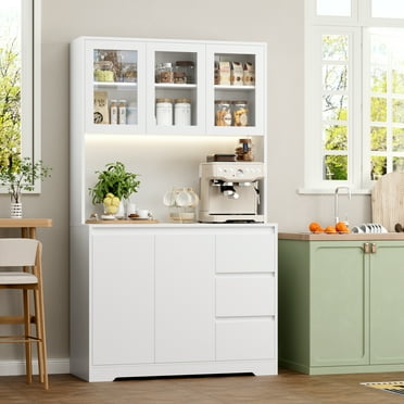 HOMCOM Freestanding Rustic Buffet with Hutch, 4 Door Farmhouse Kitchen ...