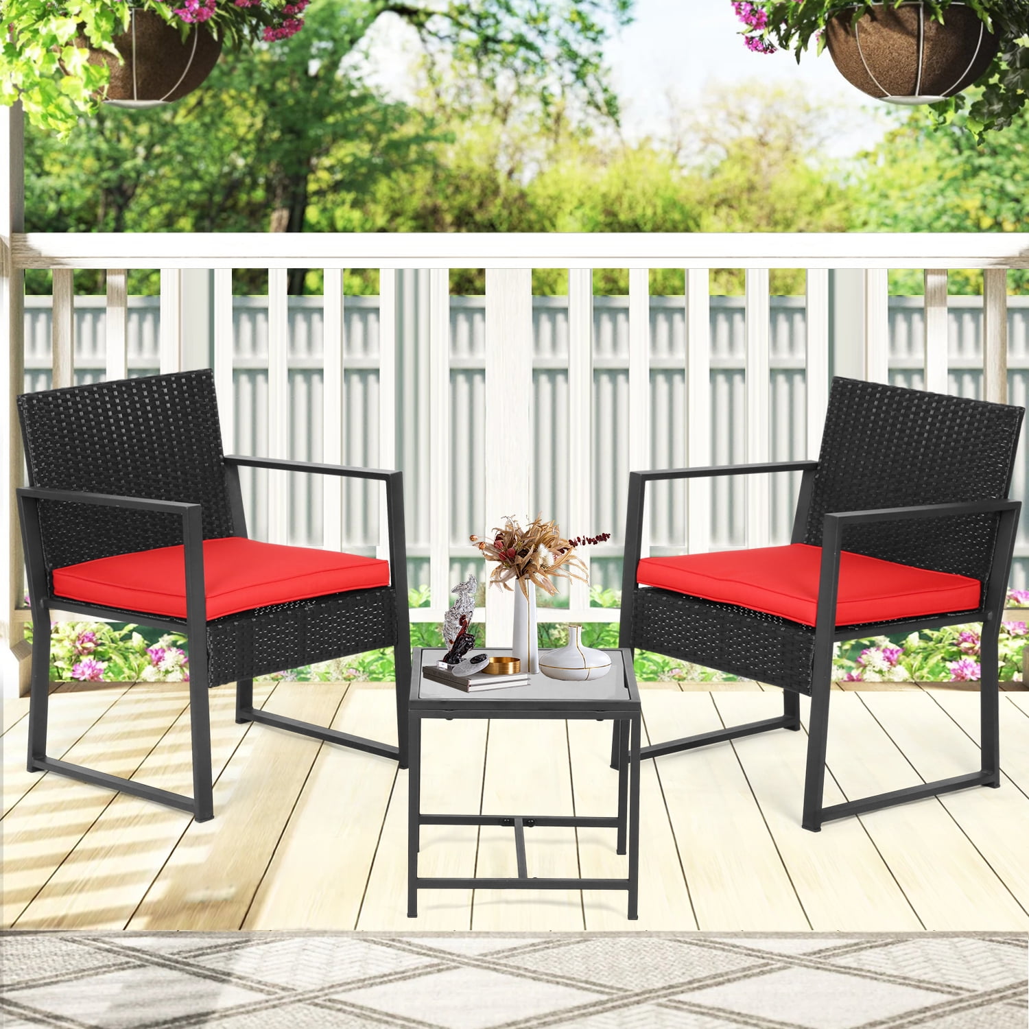 Dkelincs 3 Piece Outdoor Bistro Set Wicker Chair Patio Furniture Set ...