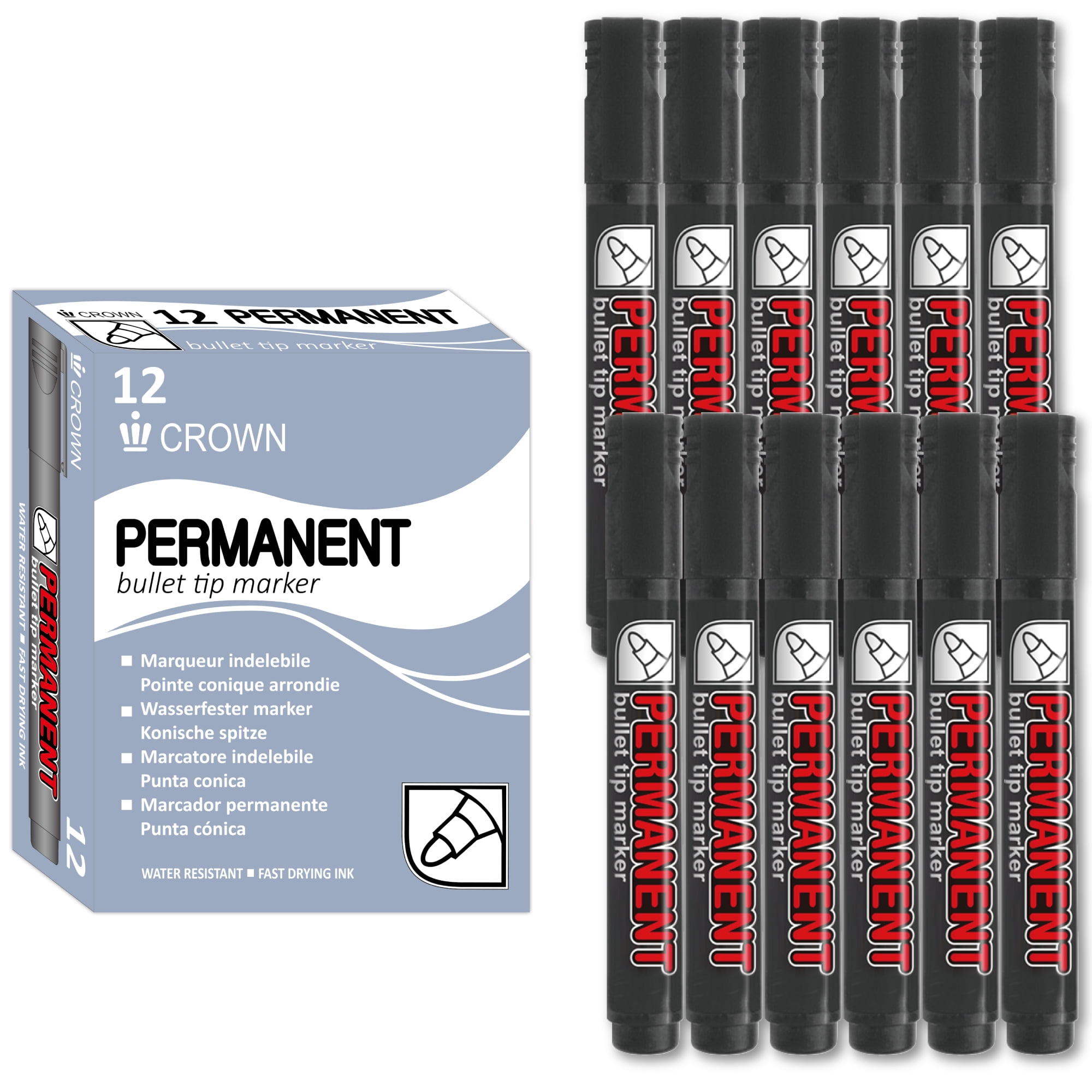 Click here for [crown] Permanent Markers L  Black  Bullet Tip  12... prices