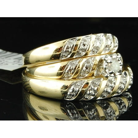 Jewelry For Less - Diamond Trio Set 14K Yellow Gold Matching Engagement ...