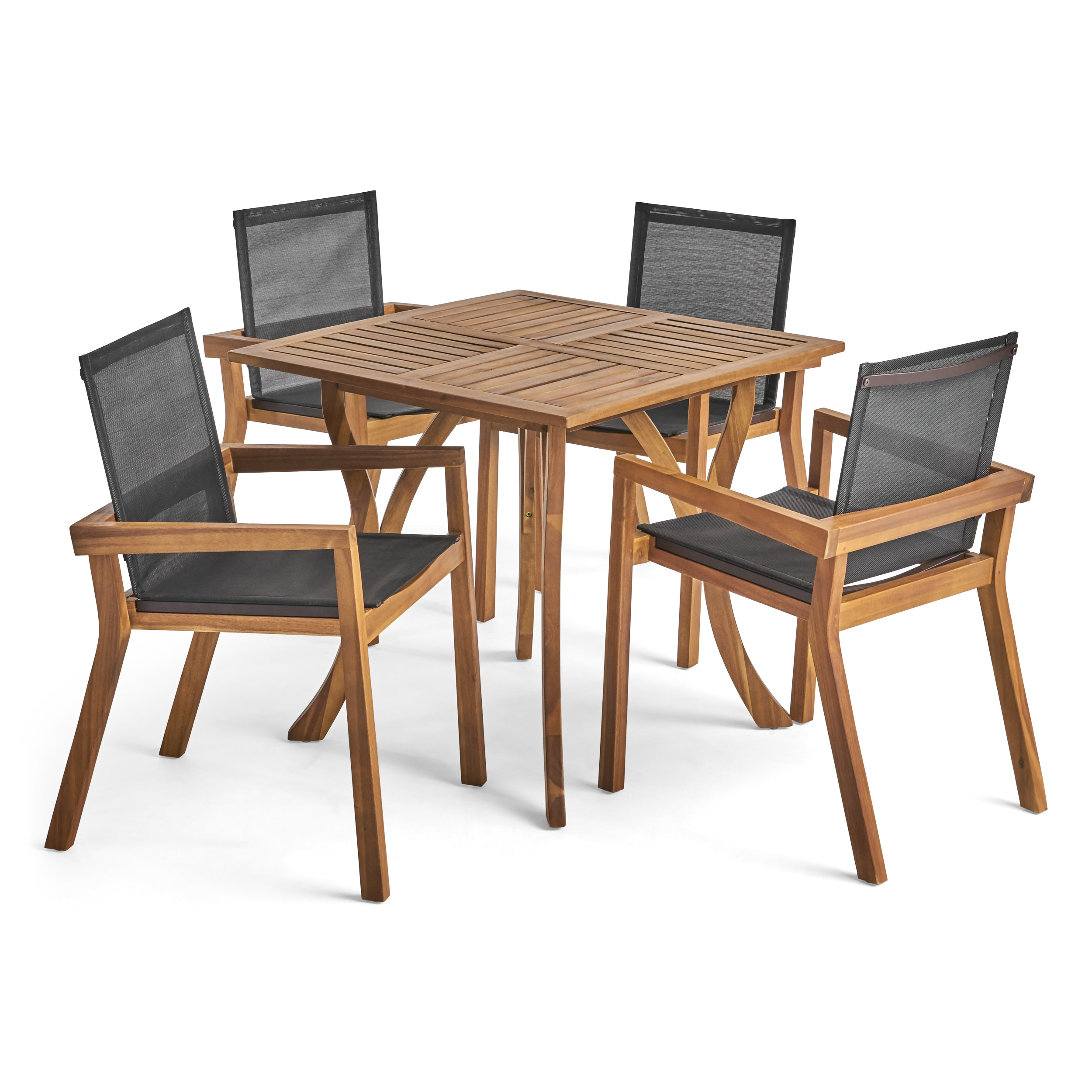GDF Studio Grapewood Outdoor Acacia Wood and Mesh 5 Piece Dining Set ...