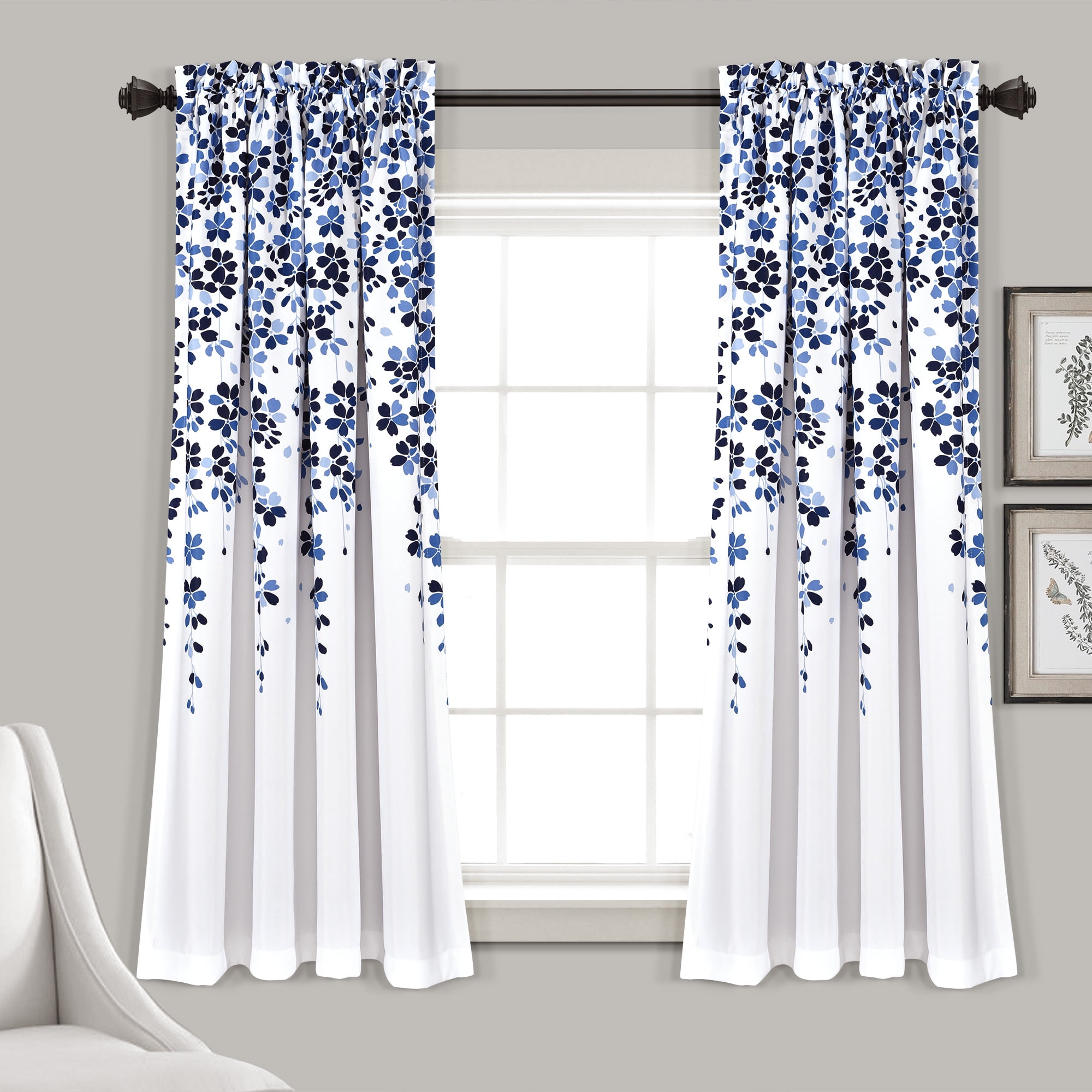 Lush Decor Weeping Flower Room Darkening Window Curtain Panels Navy