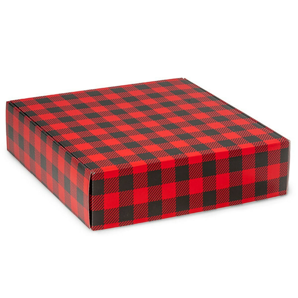 Pack Of 6, 12 X 12 X 3" Christmas Buffalo Plaid Gourmet Auto Lock ...