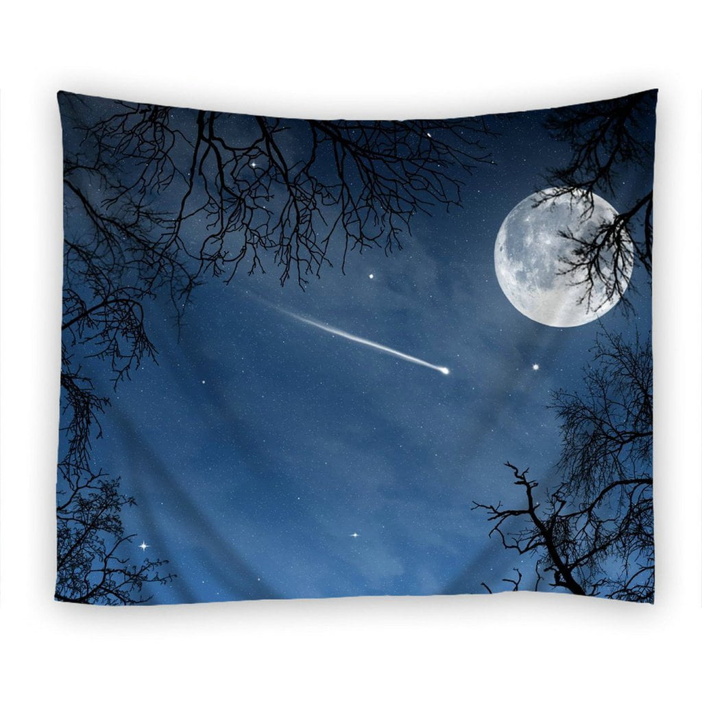 POPCreation Beautiful Moon And Stars Tapestry Polyester Fabric ...