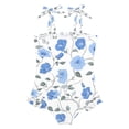 Blue Flower Pattern Girls' One-Piece Swimsuit Bowknot Tie Shoulder ...