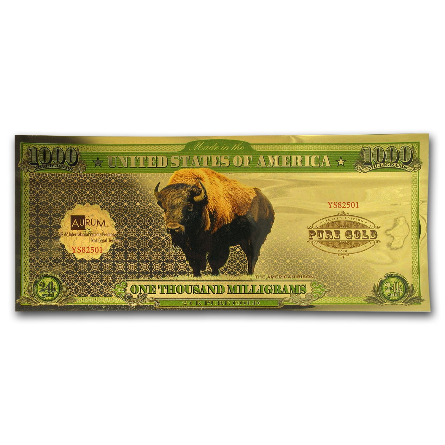 1 gram Gold Aurum Note - One Thousand Milligrams (Bison, 24K) - Walmart.com