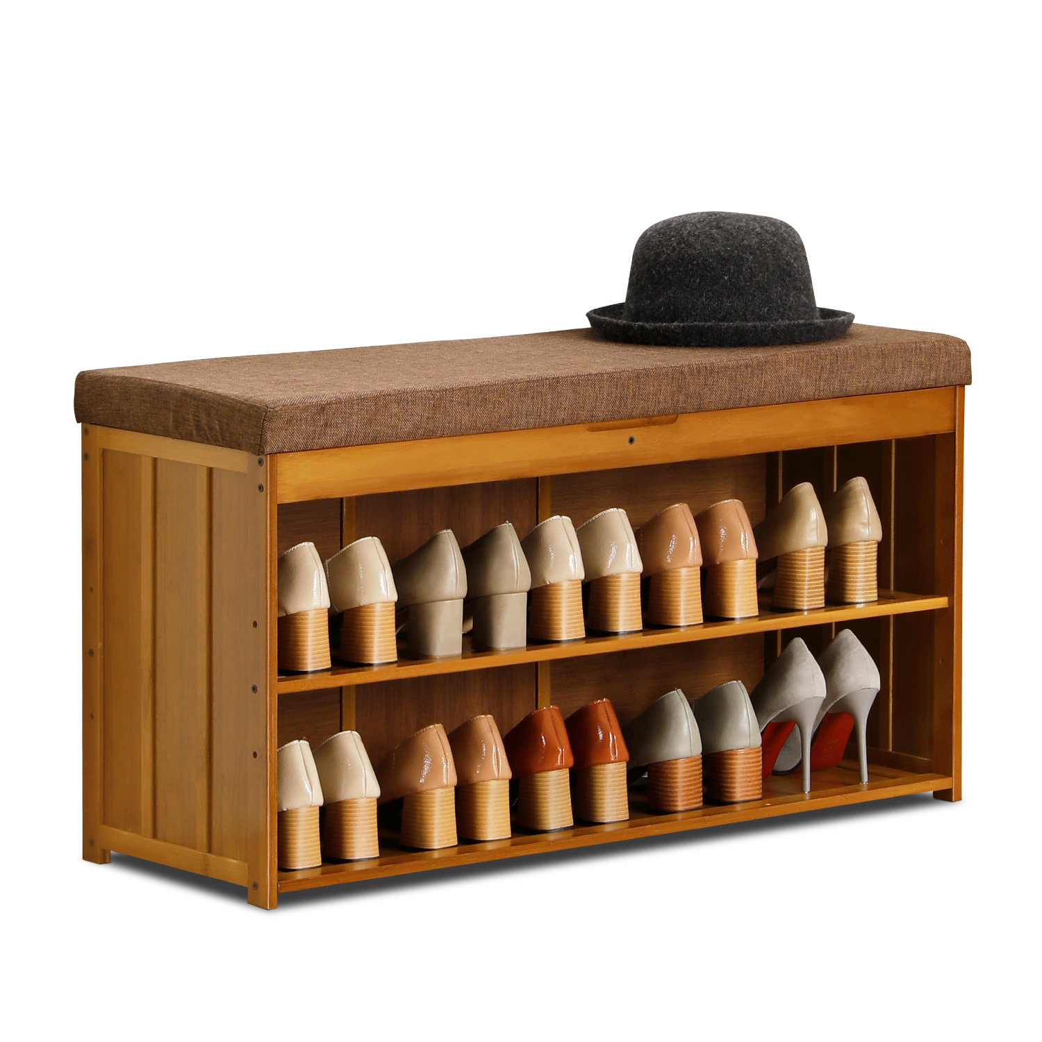 MoNiBloom Bamboo 2 Tiers 10 Pairs Shoes Changing Bench with Door, with ...