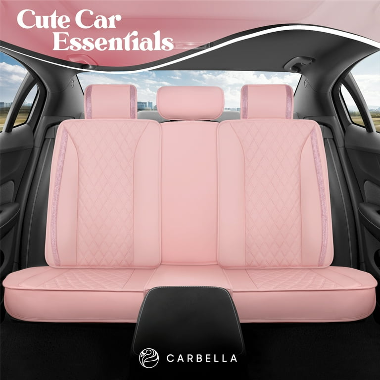 BlingStitch Car Seat Covers for Rear Seats Luxurious Pink Vegan Leather Bench Seat Covers for Cars with Clear Bling Crystals Premium Automotive Seat Covers for SUV Trucks Car Bling Luxury