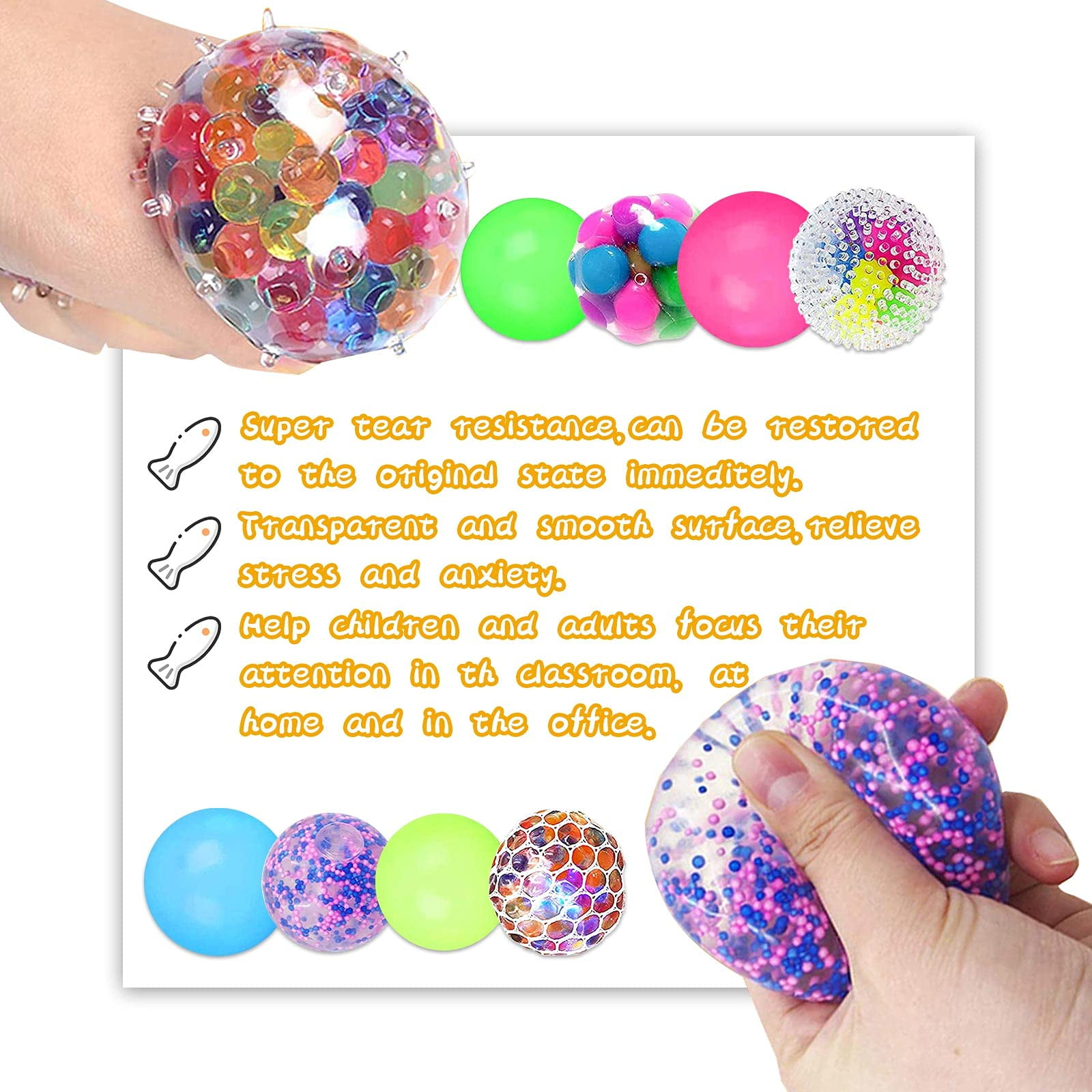 Buy 8 Pack Stress Balls, Ball Fidget Toy for Adults Kids to Relax,Mesh ...