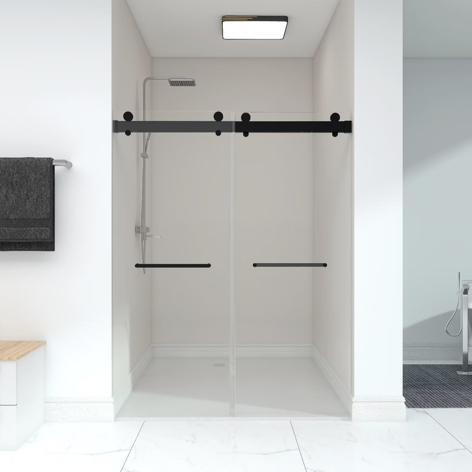 Double Sliding Shower Door, Frameless Clear Tempered Glass Doors with ...