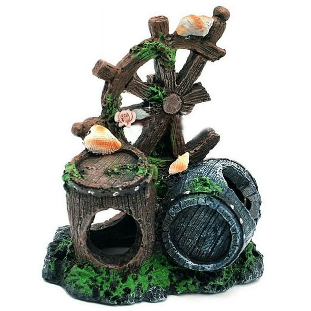 Aquarium Fish Tank Decorations Resin Crafts Mini Retro Barrel ...