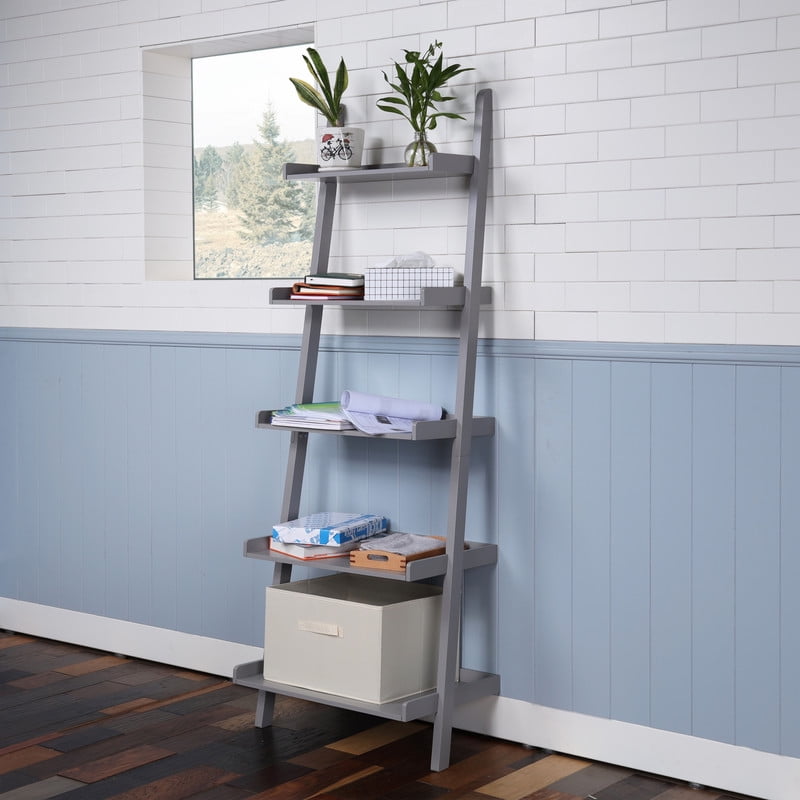 5-Tier Ladder Shelf – Leaning Book Case – Bookshelf for Bedroom, Living ...