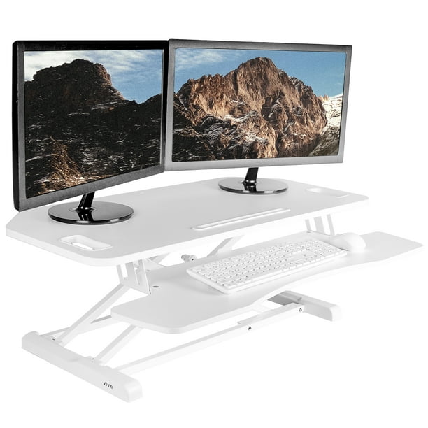 VIVO White Height Adjustable Corner Desktop Monitor Riser 38" Sit Stand ...