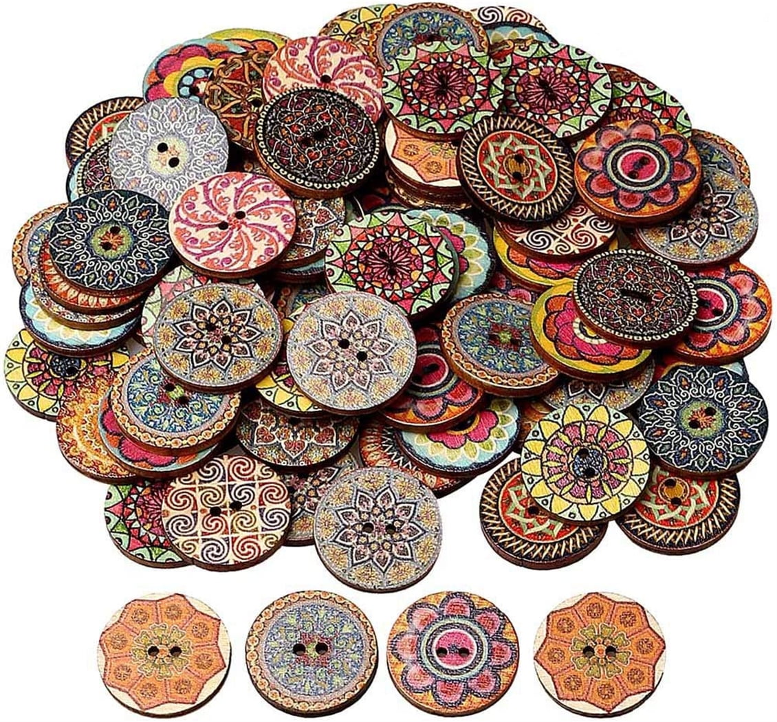 Happon 1 Inch Wooden Buttons 200 Pcs Round 2 Holes Old Fashioned Retro ...