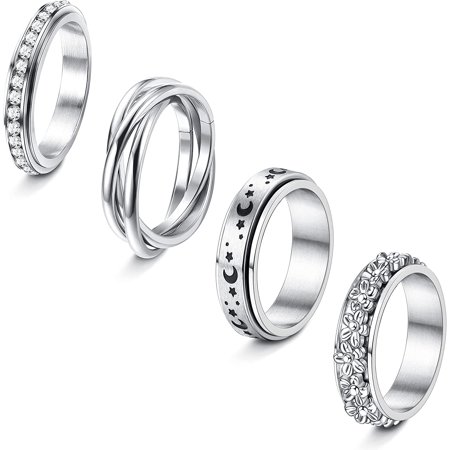 XGBB 4Pcs Stainless Steel Fidget Band Rings Spinner Rings for Women ...