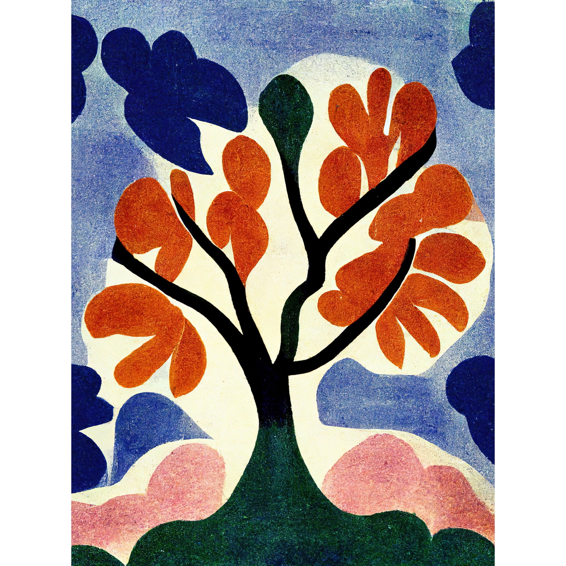 Abstract Painting Bright Matisse Style Lone Tree Painting Orange Blue ...