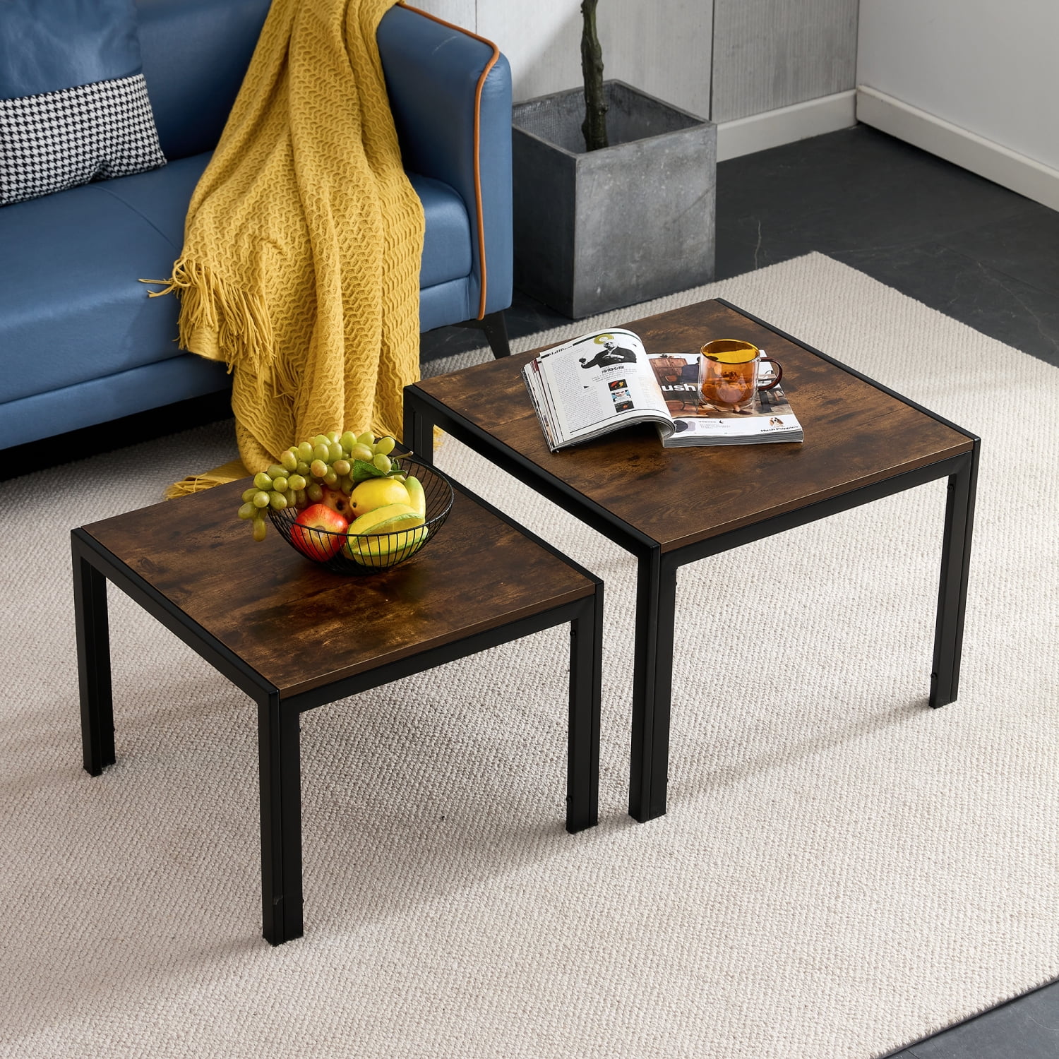 Holaki Nesting Coffee Table Set of 2, Square Modern Stacking Table with ...