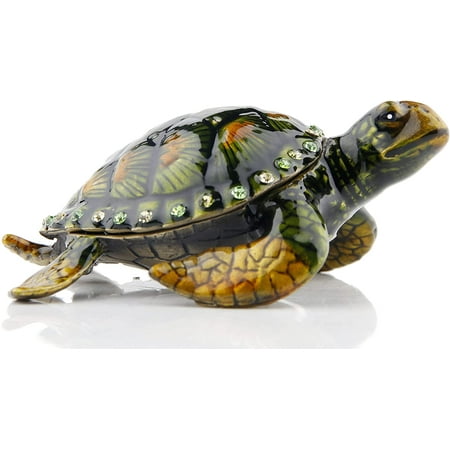 Green Sea Turtle Figurines Trinket Box Hinged Jewelry Boxes Enameled ...