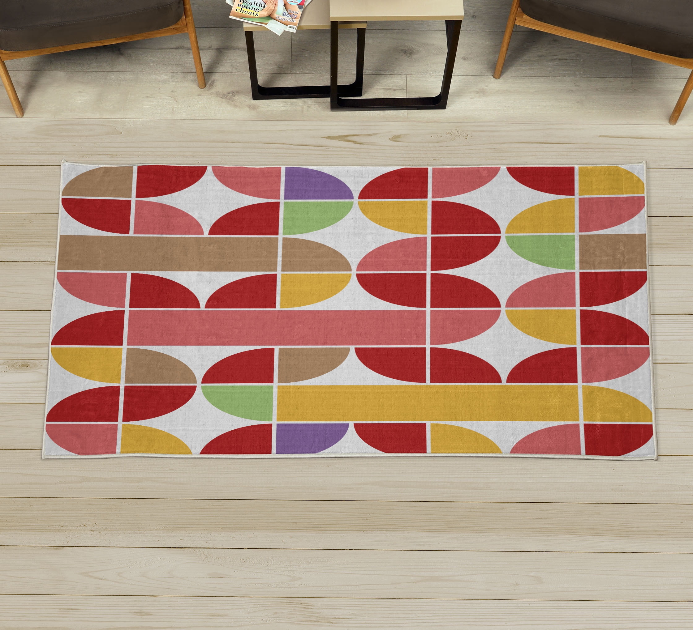 Retro Decorative Rug, Pop Art Funky Unusual Geometric Forms Mosaic ...