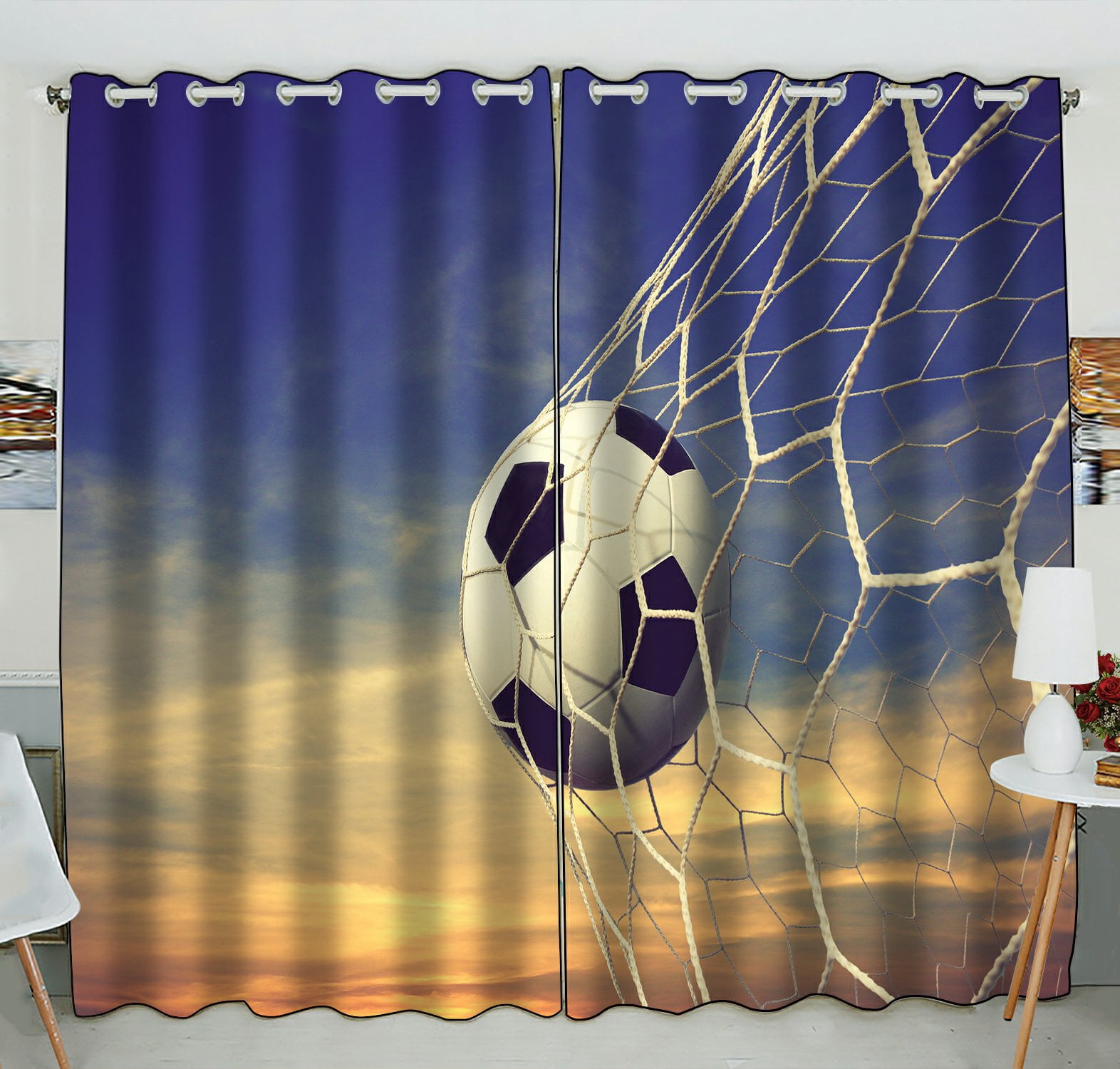 PHFZK Sports Window Curtain, Soccer Ball and Sunset Sky Window Curtain ...