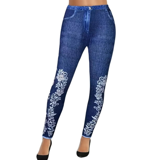 Bellella dames faux jeans contrôle du ventre leggings taille haute faux ...