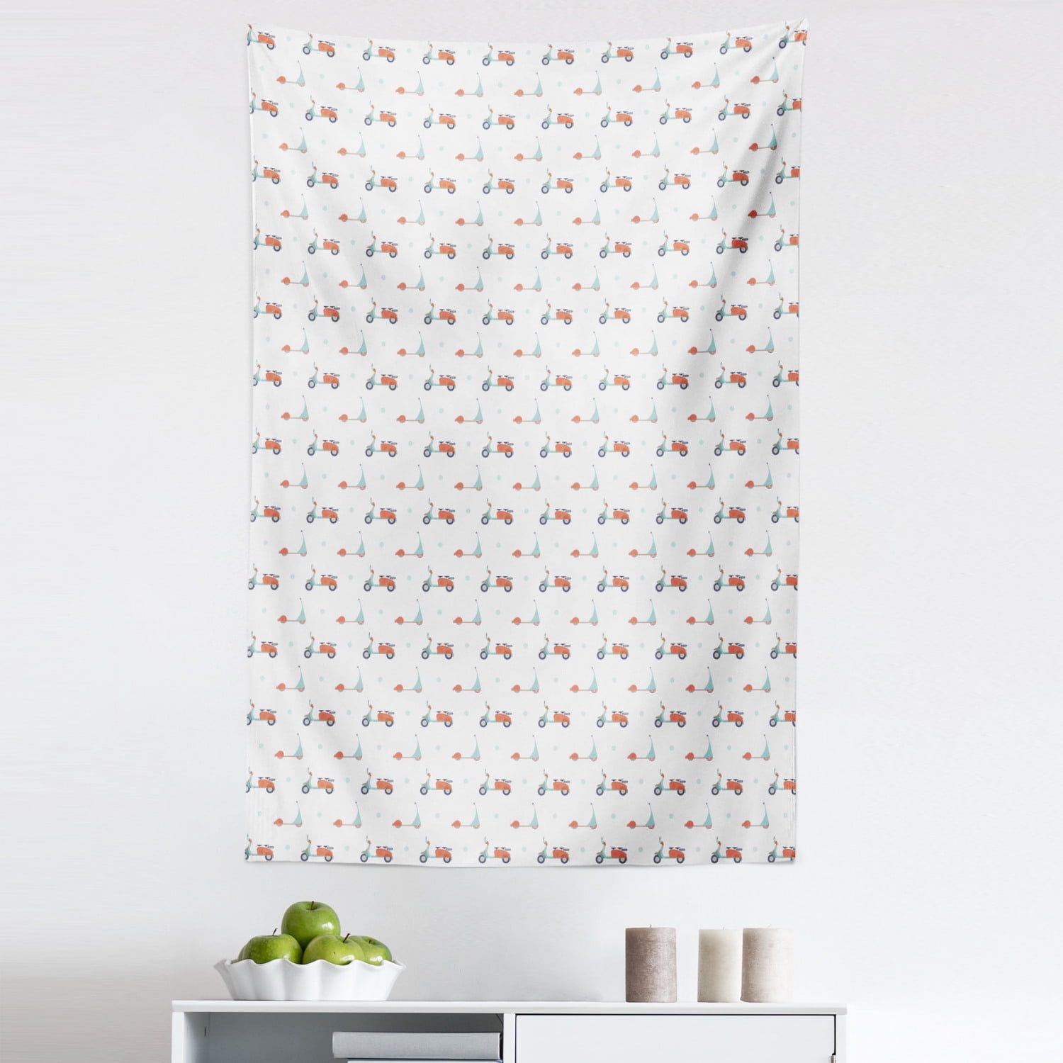 Motorcycle Tapestry, Pastel Colored Mopeds and Scooters with Dots Going ...