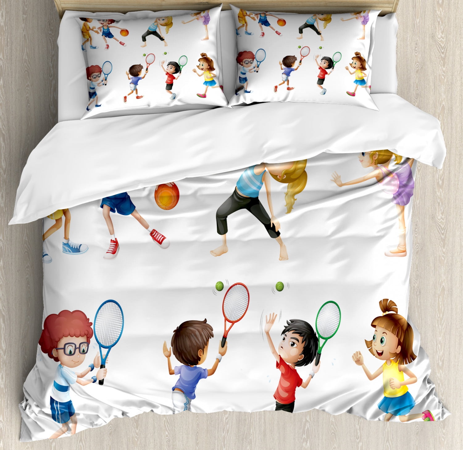 Kids Sports King Size Duvet Cover Set, Little Girl Stretching ...