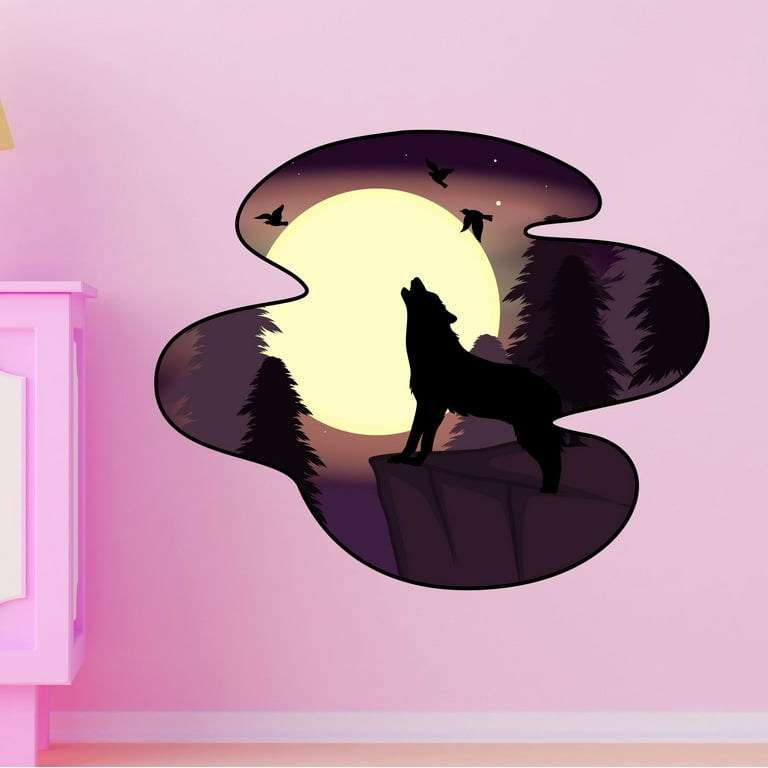 Wolf Wall Decal Wolf Howling At The Moon Art Home Wall Gray Wolf