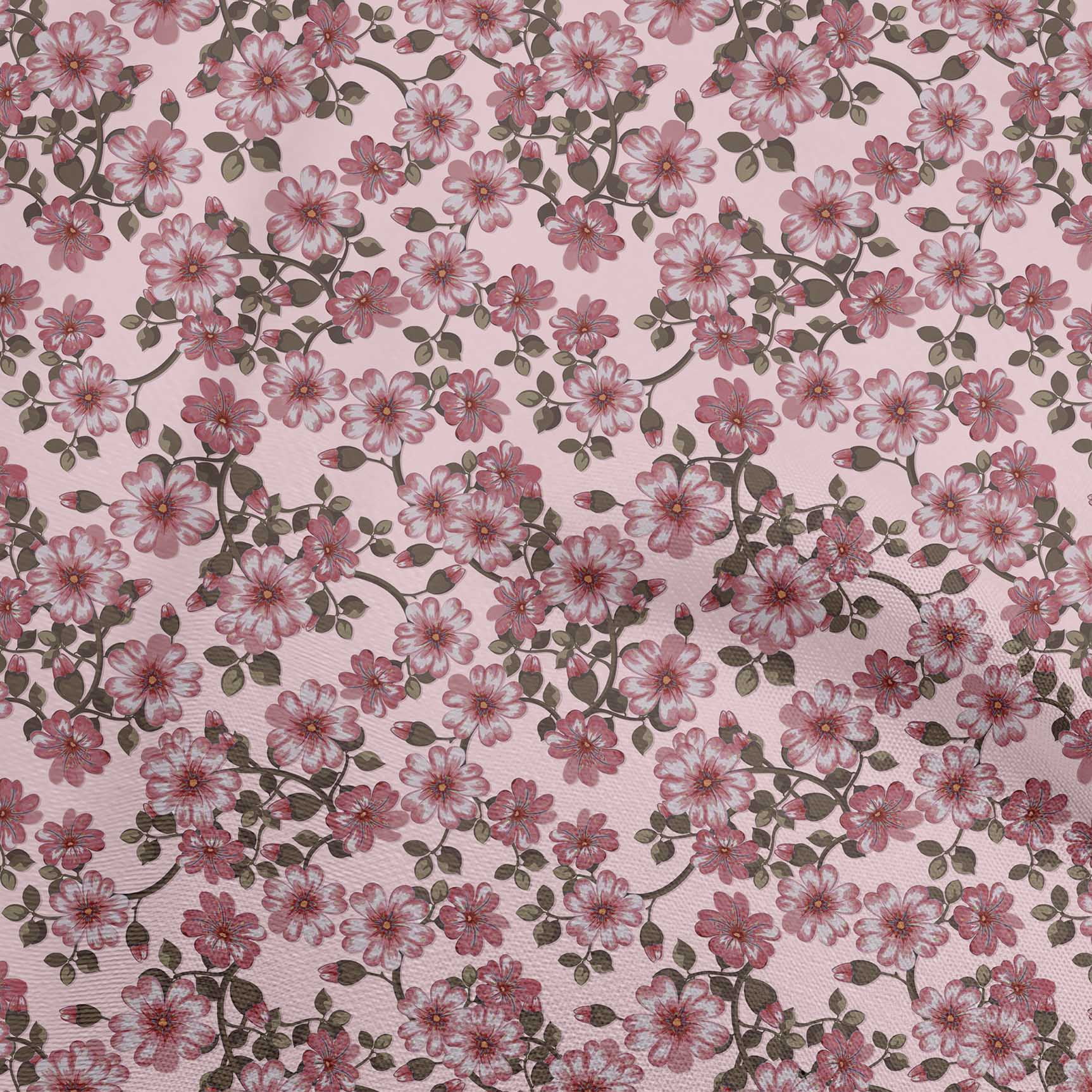 oneOone Cotton Poplin Light Pink Fabric Floral Dress Material Fabric ...