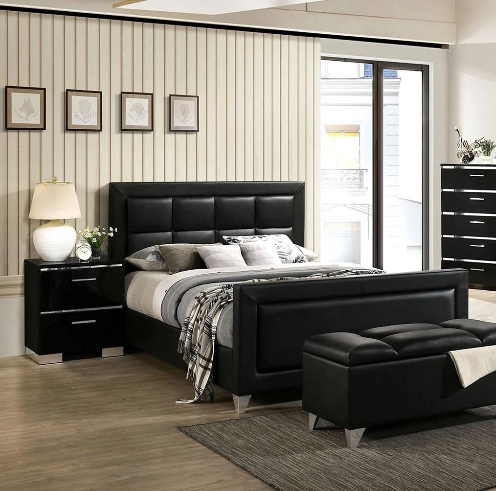 Contemporary Black Solid Wood King Bedroom Set 3pcs FOA CM7913 Menkar ...