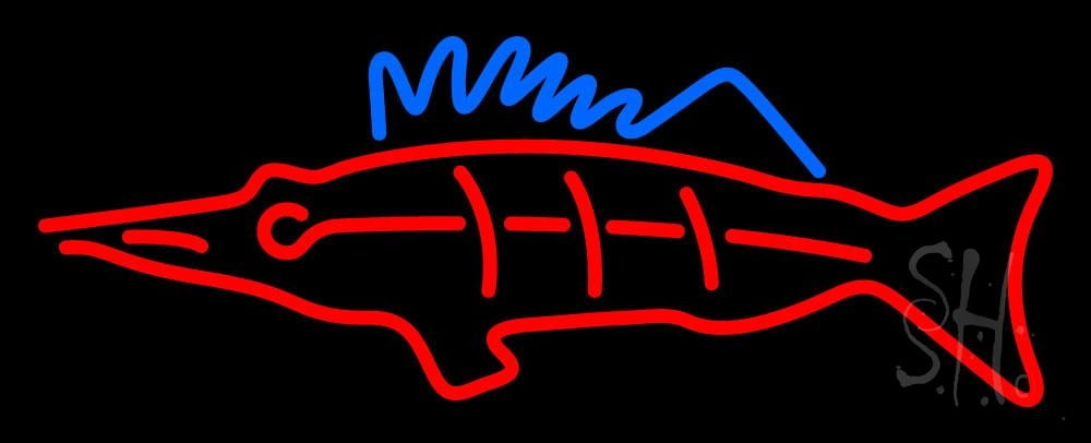 Red Fish 1 LED Neon Sign 13" Tall x 32" Wide - inches Black Square Cut ...