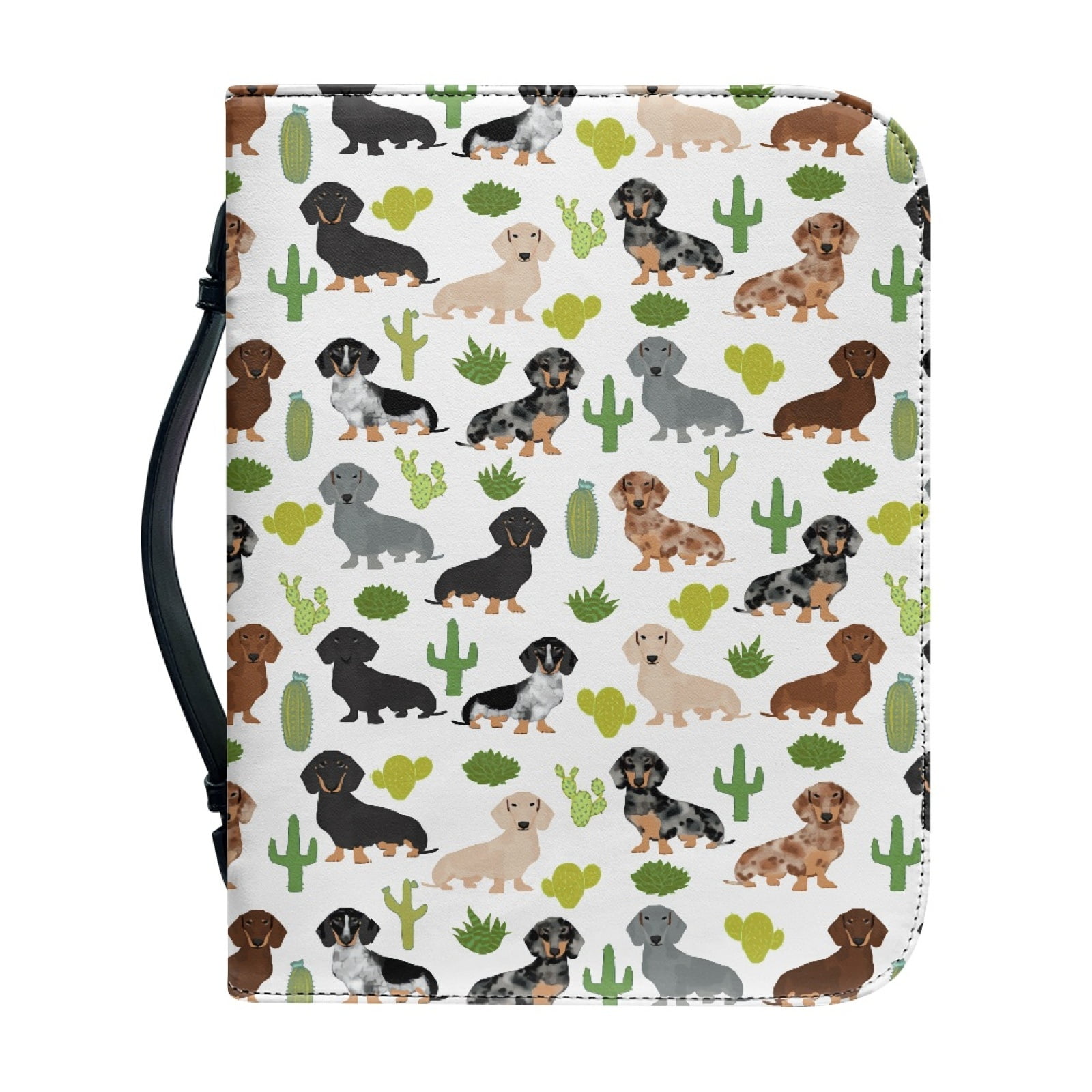 Xoenoiee Dachshund Cactus Print Bible Case Bible Cover Faux Leather ...