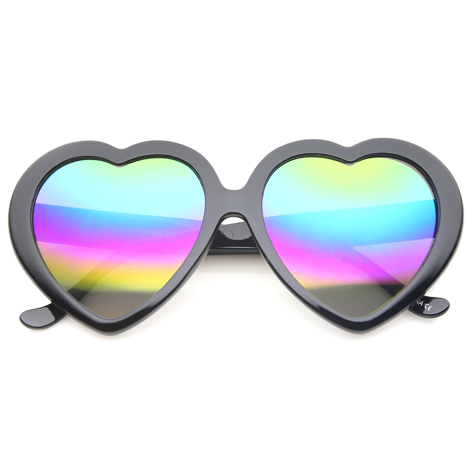 sunglassLA Female Women's Oversize Rainbow Colored Mirror Lens Heart ...