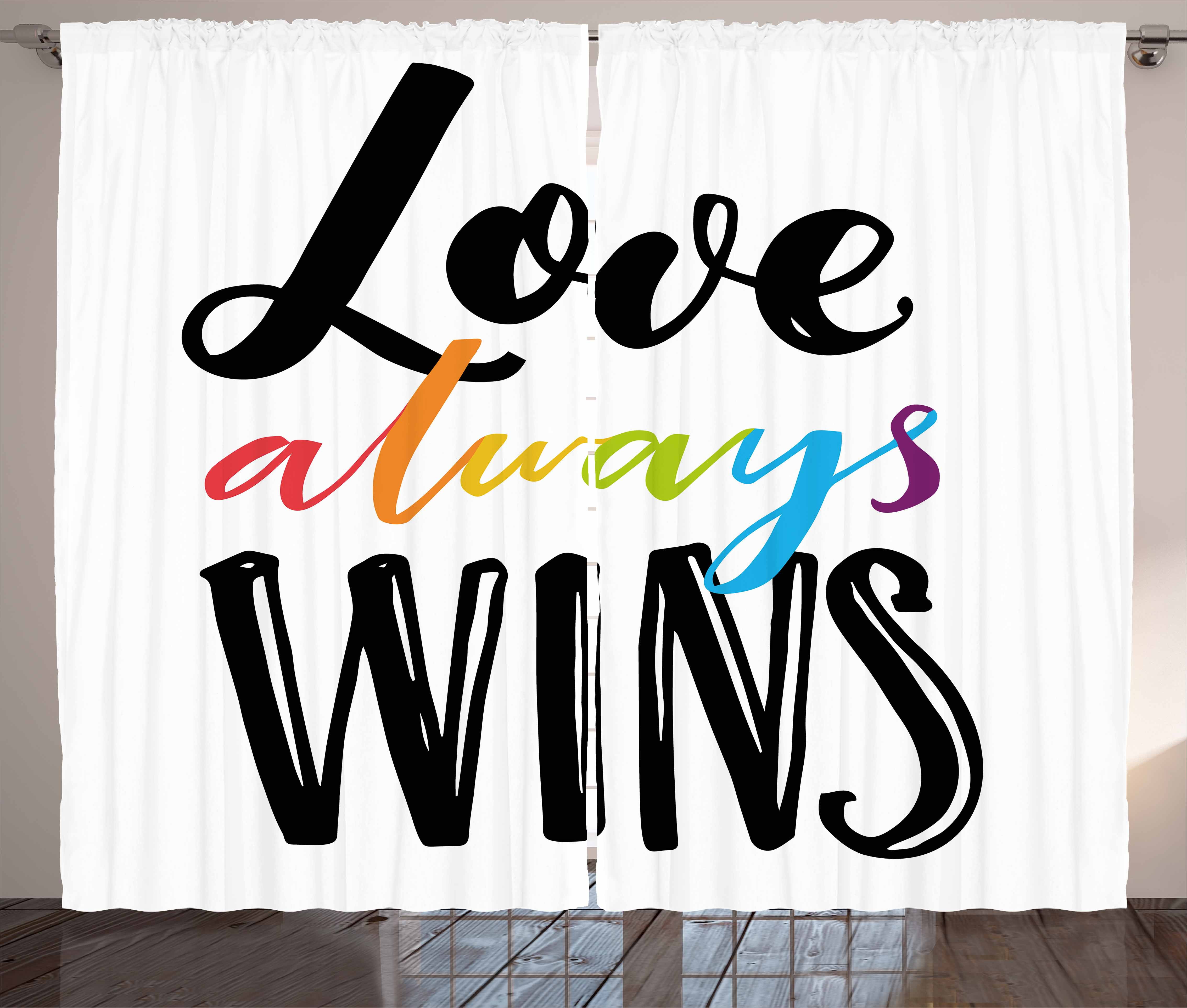 Pride Curtains 2 Panels Set Love Always Wins Romantic Saying Slogan