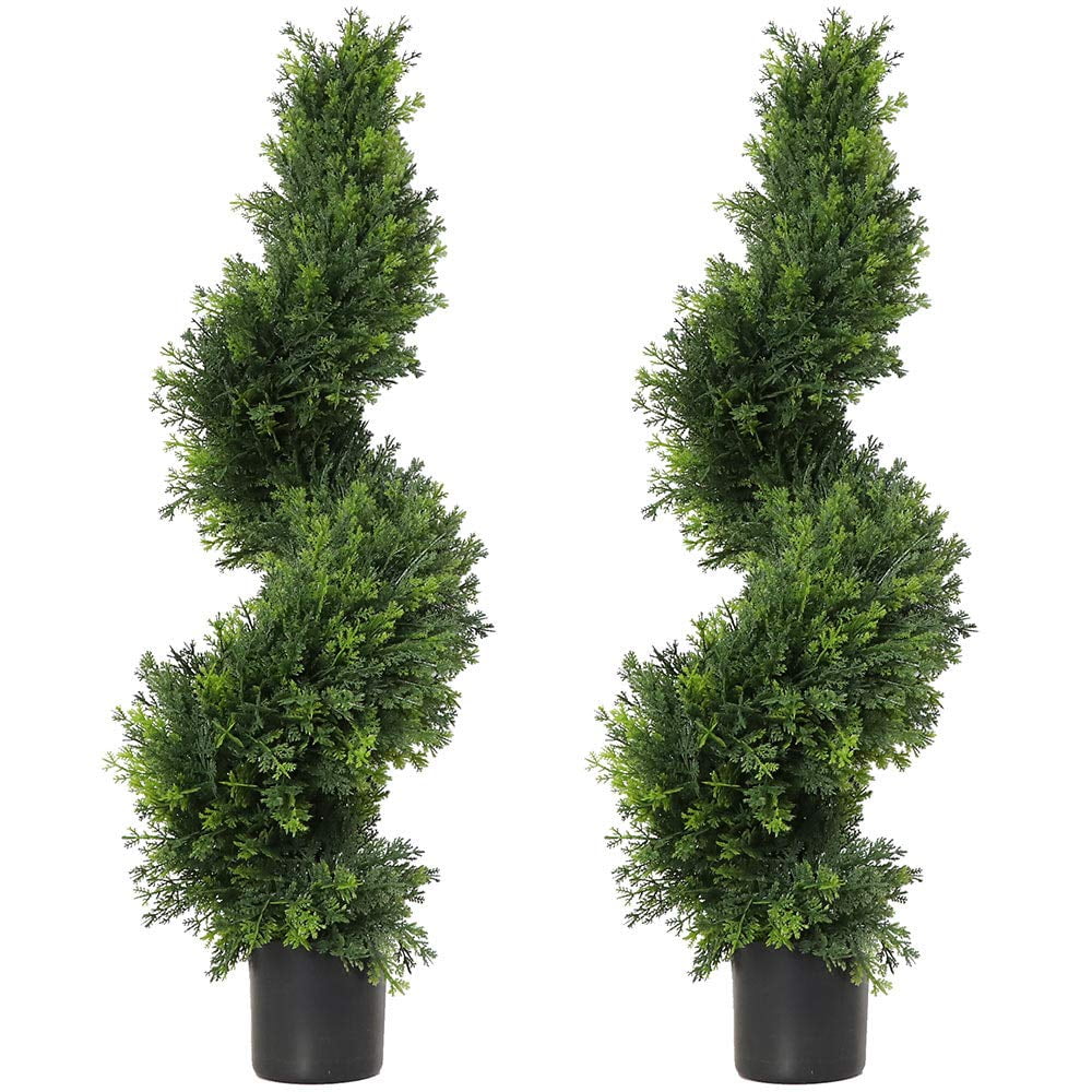 3ft Topiary Trees Artificial Plants Green Spiral Cypress Tree Potted ...