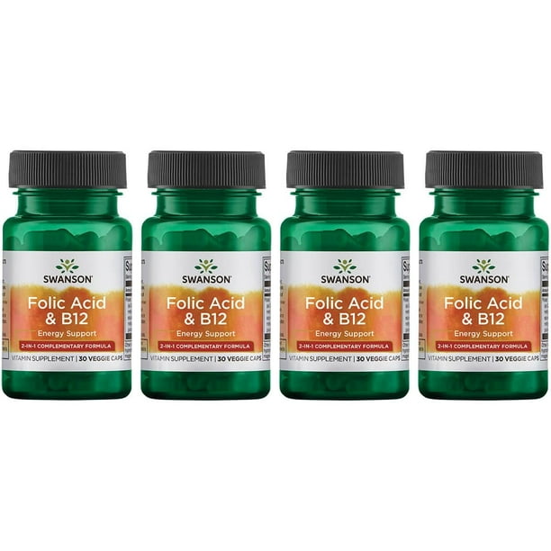 Swanson Folic Acid & B12 30 Veg Caps 4 Pack - Walmart.com