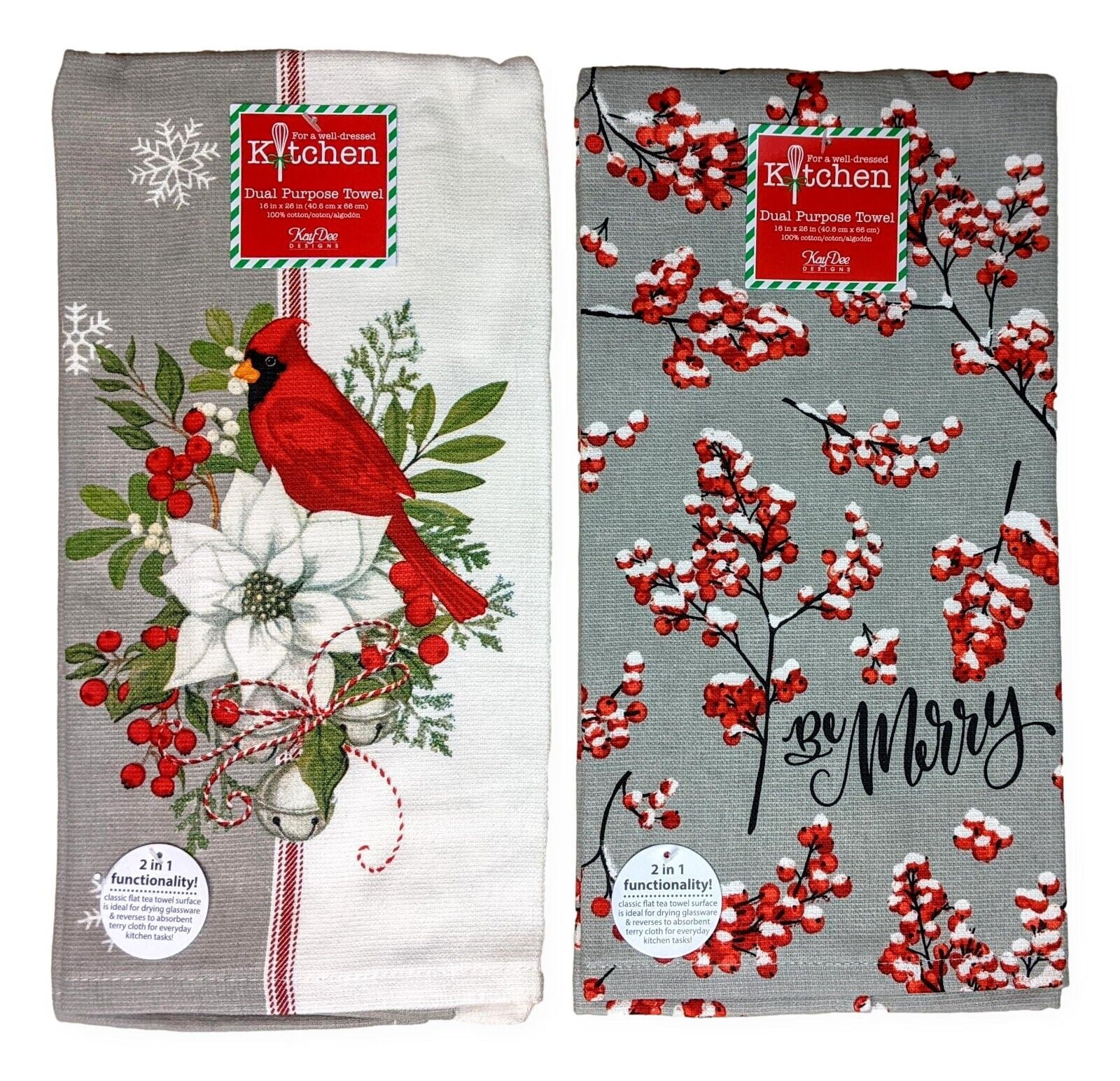Set of 2 WINTERBERRY Christmas Terry Kitchen Towels by Kay Dee Designs ...