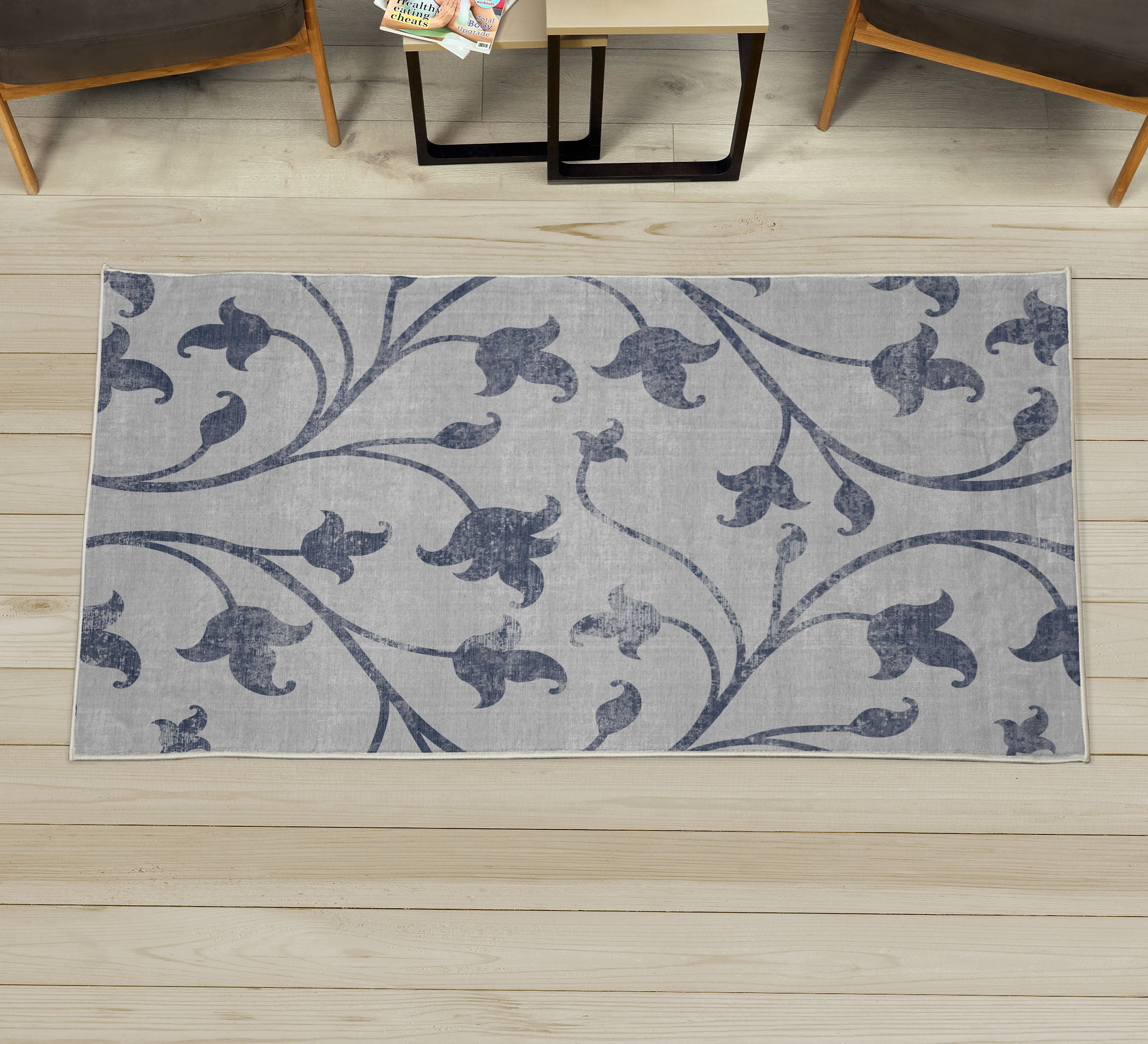 Boho Decorative Rug, Vintage Style Floral Branches Swirly Bohemian ...