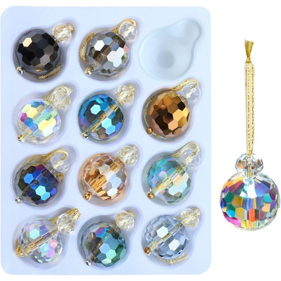 8-Piece Iridescent Glass Christmas Ornaments, Round Prism Suncatchers ...