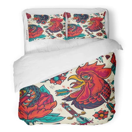 HATIART 3 Piece Bedding Set Pattern Colorful Old School Tattoo Vintage ...