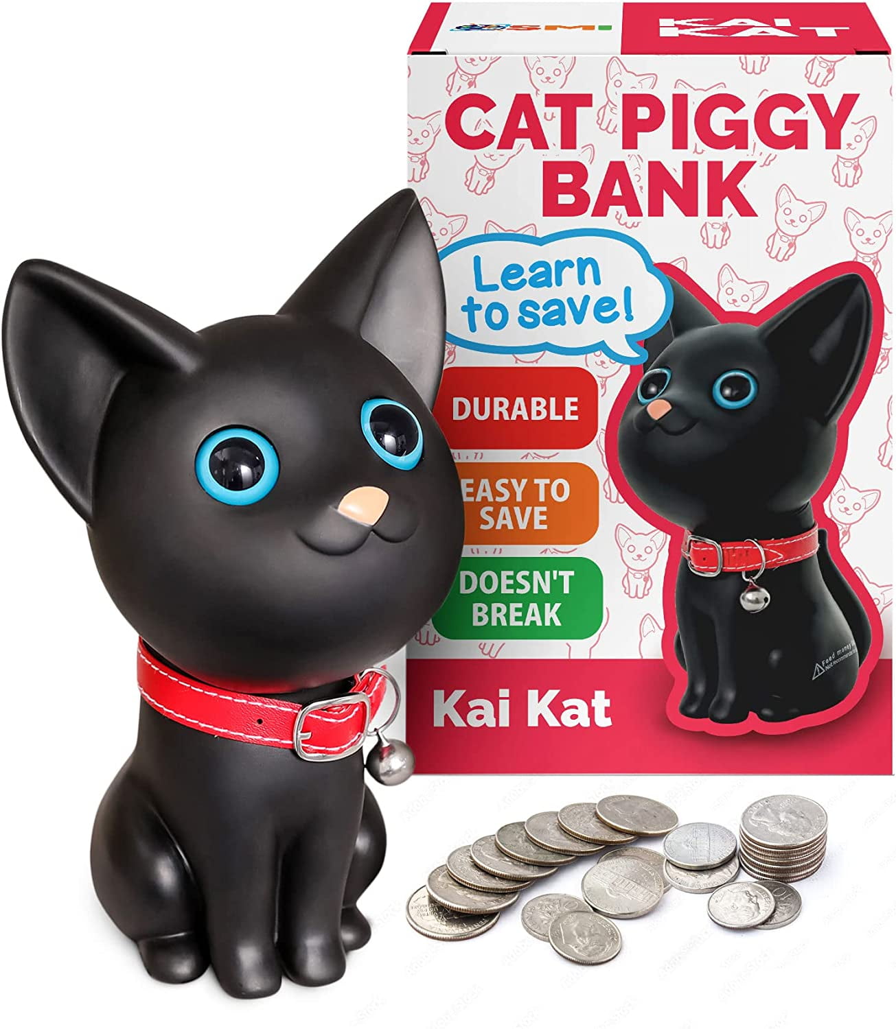 Cat Piggy Bank - Unbreakable Plastic Kids Money Bank - Large Cat Bank ...